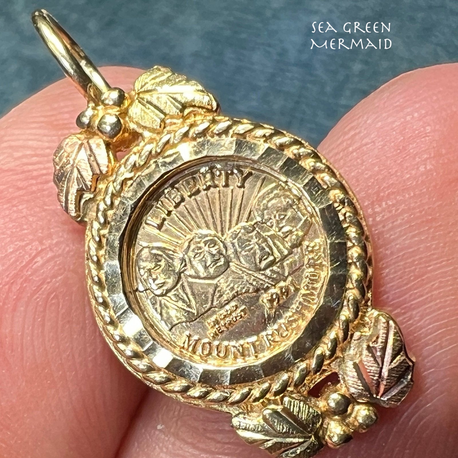 10k Gold Mt. Rushmore Golden Anniversary Coin Pendant. Bezel Frame ...