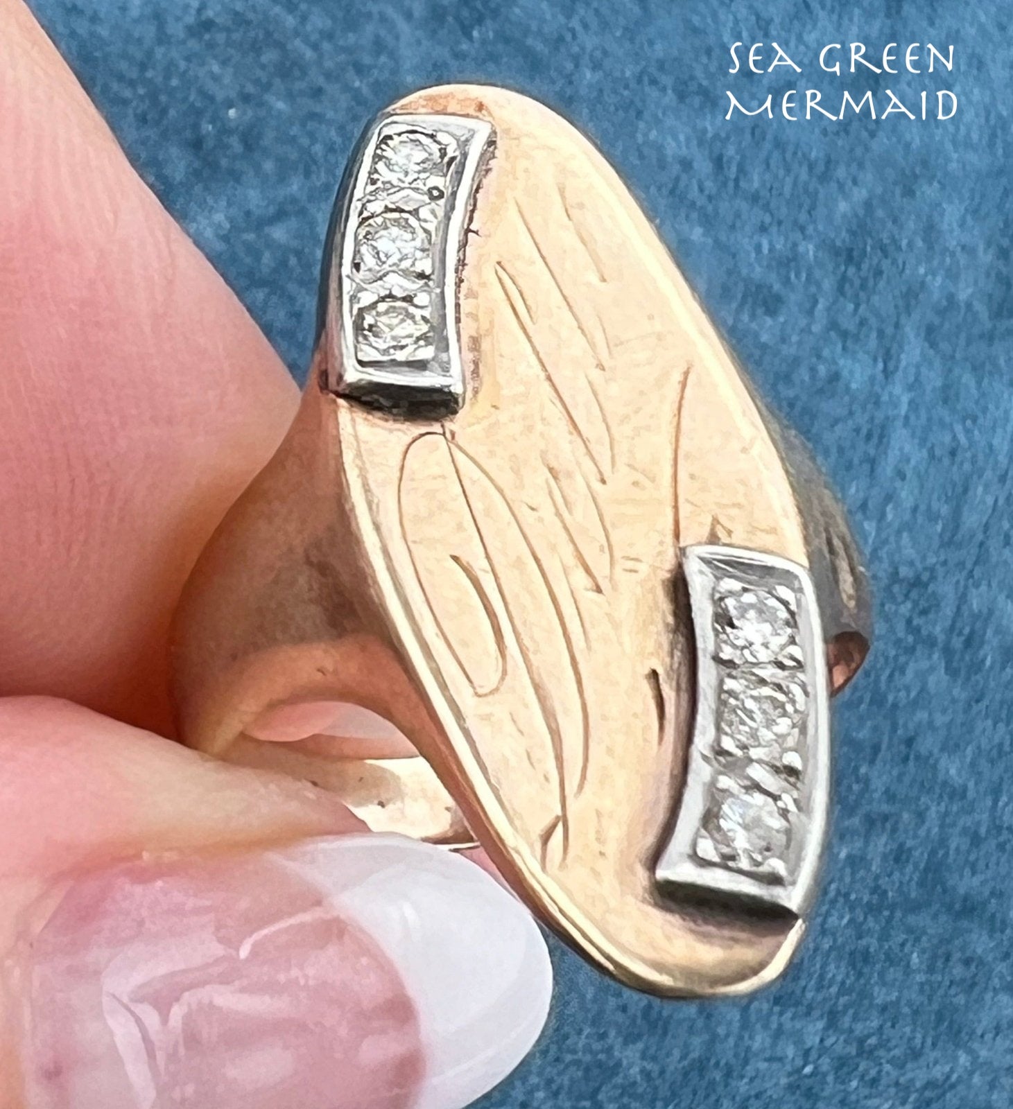 10k Gold + Rose-Cut Diamonds Victorian Navette Ring "Dolly" 5g + 1.1 ...