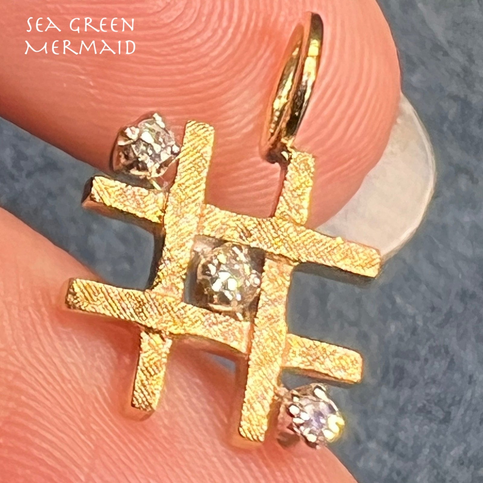 10k Yellow Gold Tic Tac Toe Pendant w Diamonds. Winner! – Sea Green Mermaid