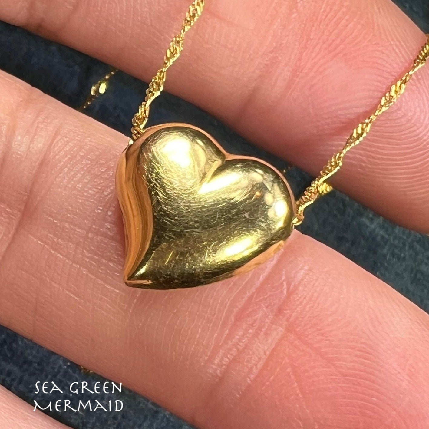 10k Yellow Gold Witches' Heart Pendant w 10k Chain Necklace – Sea Green ...
