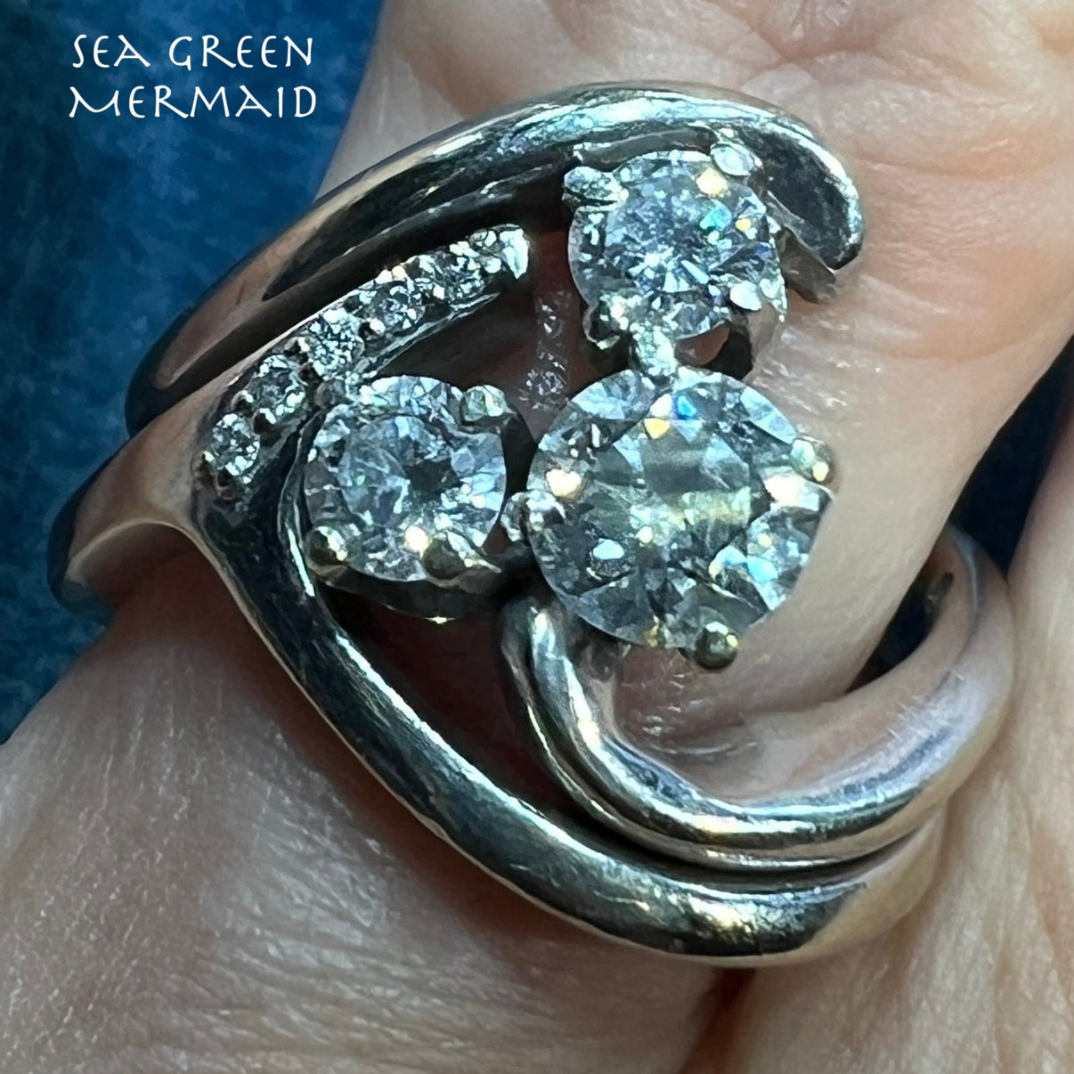 14K White Gold Diamond Wedding Engagement Ring Set. "Ocean Waves" – Sea ...