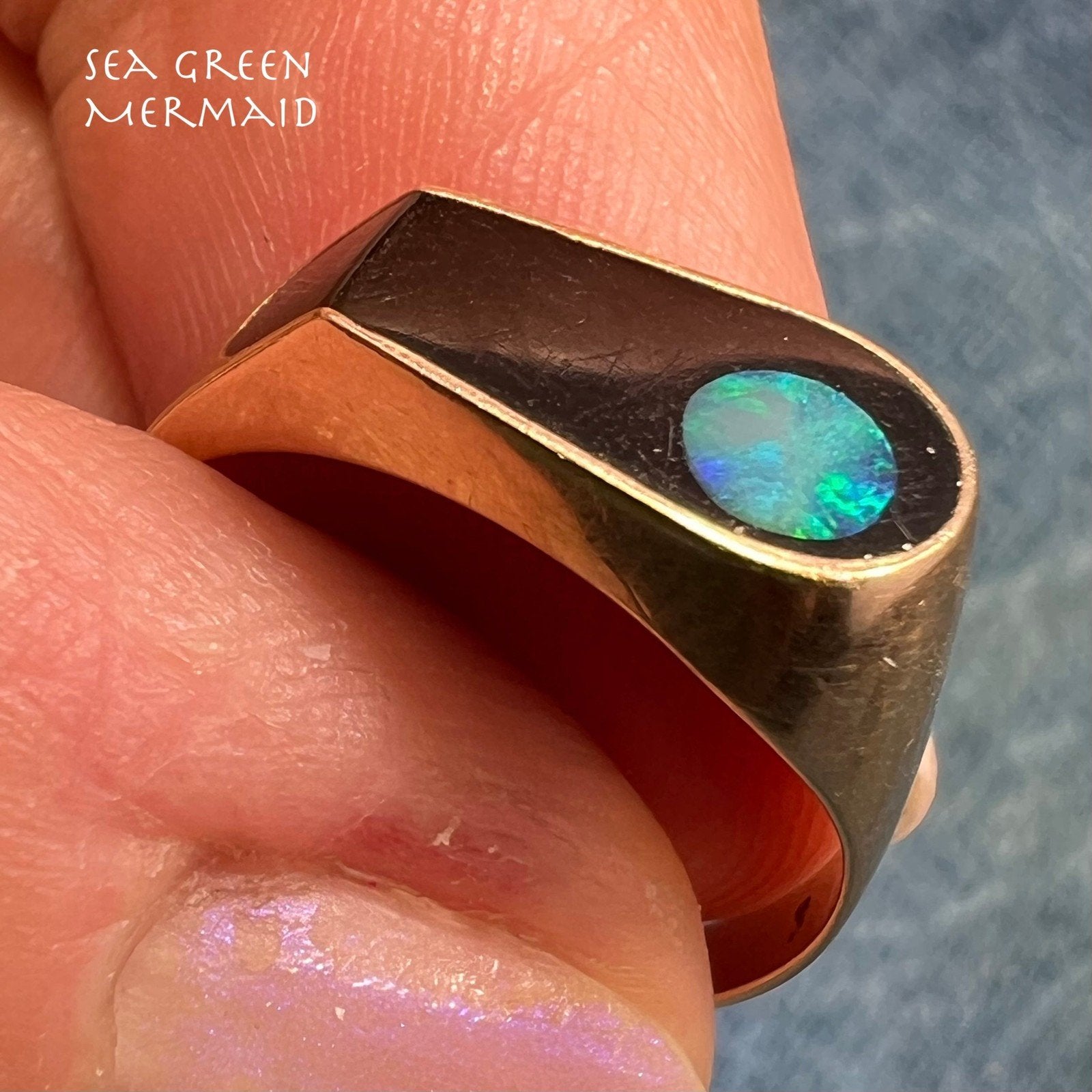 14k Gold Australian Opal + Onyx Lunar Ring. MCM Modern *Video* – Sea ...