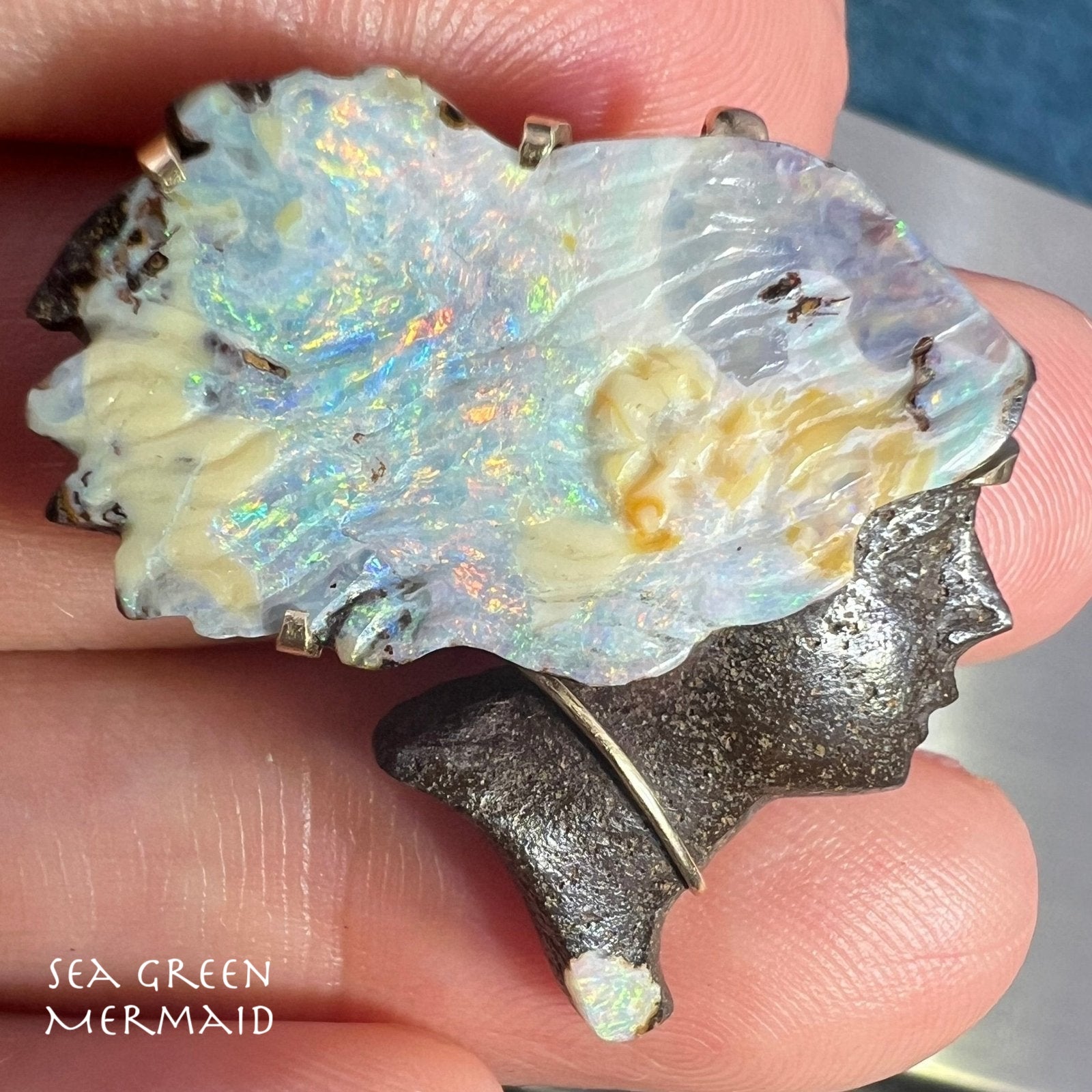 14k Gold Carved Australian Boulder Opal Goddess Woman Pendant *Video ...