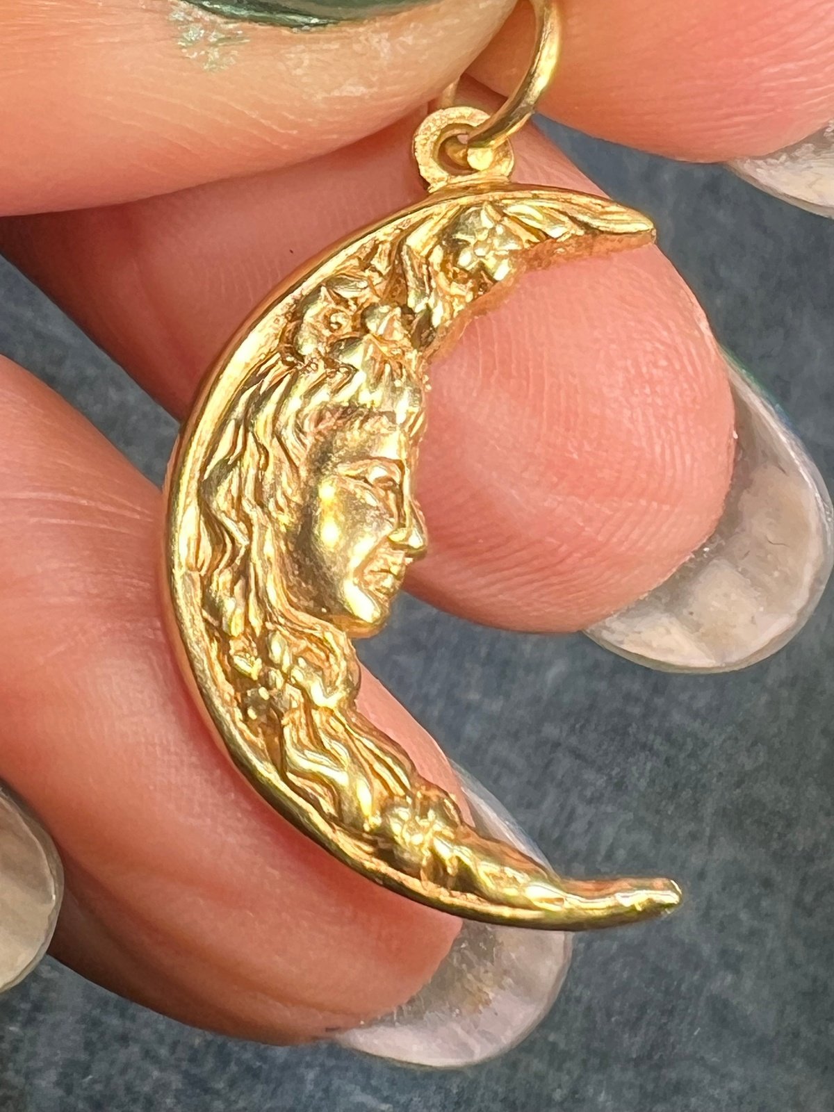 14k Gold Hawaiian Moon Goddess Crescent Moon Pendant. Hina of Hilo ...