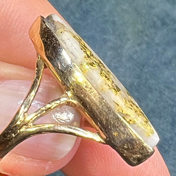 14k Gold 1" MARQUISE Cut Alaskan Gold in Quartz Ring. 8g – Sea Green ...