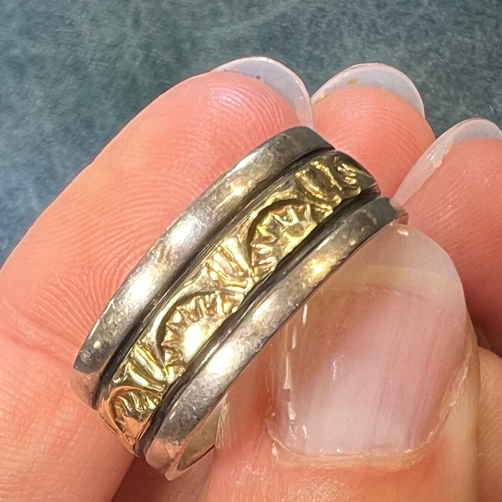 14k Yellow Gold & 925 SUNRISE Sunburst Pattern Ring. Wide Band – Sea ...