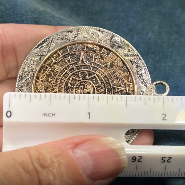 14k Gold + 925 Mayan Aztec Calendar Medallion Pendant. 2" + 18g – Sea ...