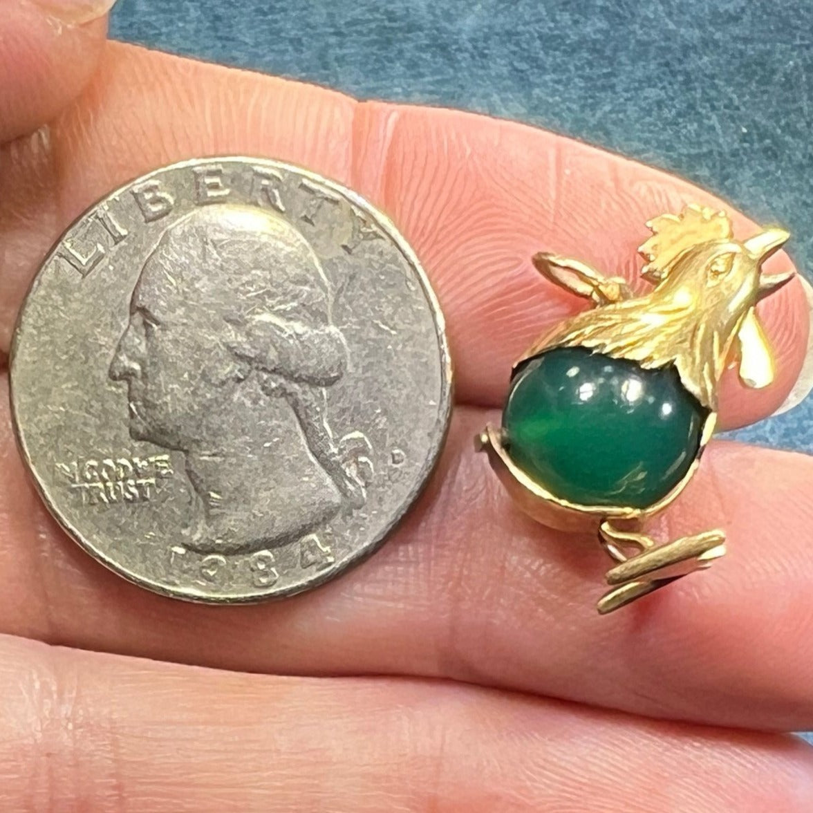 14k Gold Rooster Chicken Pendant w Jade Jelly Belly. German – Sea Green ...