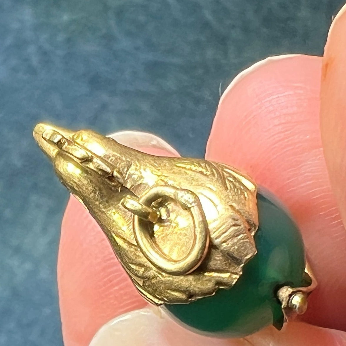 14k Gold Rooster Chicken Pendant w Jade Jelly Belly. German – Sea Green ...