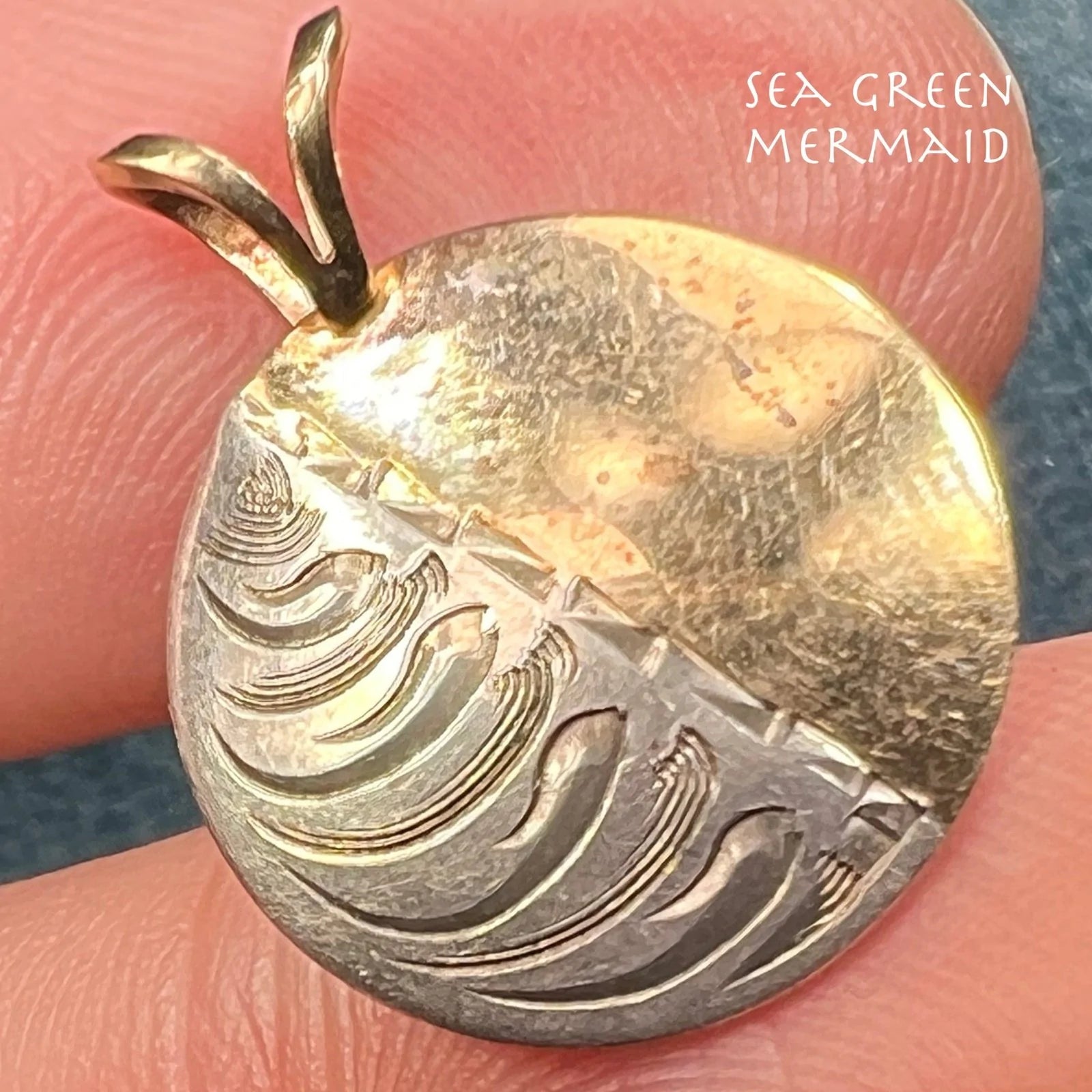 14k Gold + Silver Lunar Phases Half Moon Pendant – Sea Green Mermaid