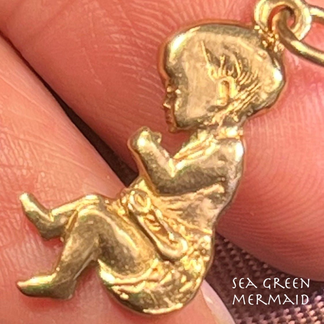 14k Yellow Gold Sleeping Baby Infant Pendant. 1" – Sea Green Mermaid
