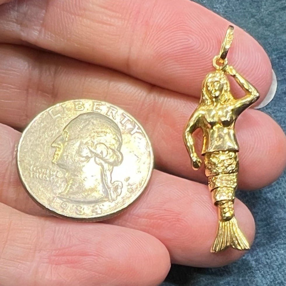 18k Gold Jointed Mermaid Pendant. Articulated Tail. 1.5" – Sea Green ...