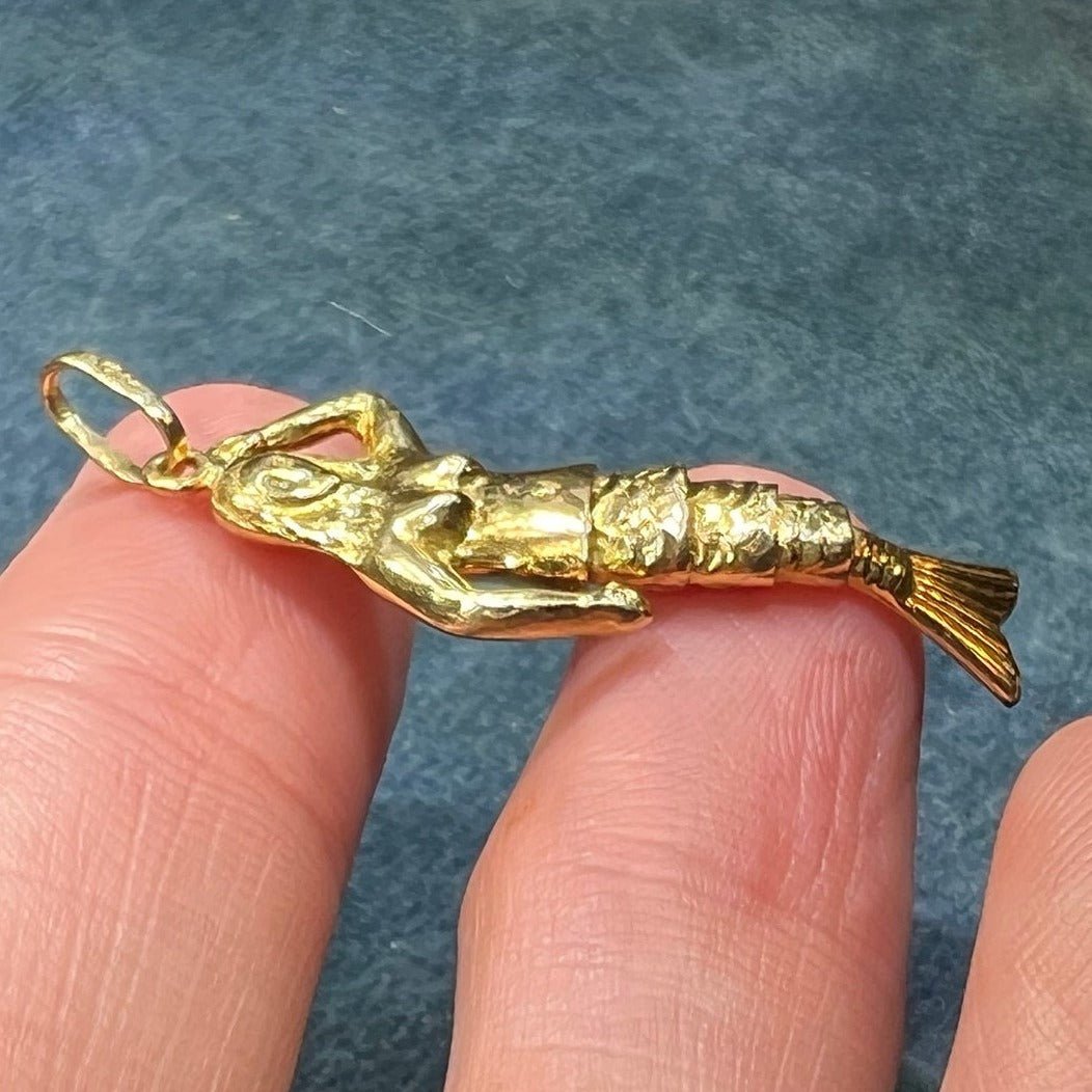 18k Gold Jointed Mermaid Pendant. Articulated Tail. 1.5" – Sea Green ...