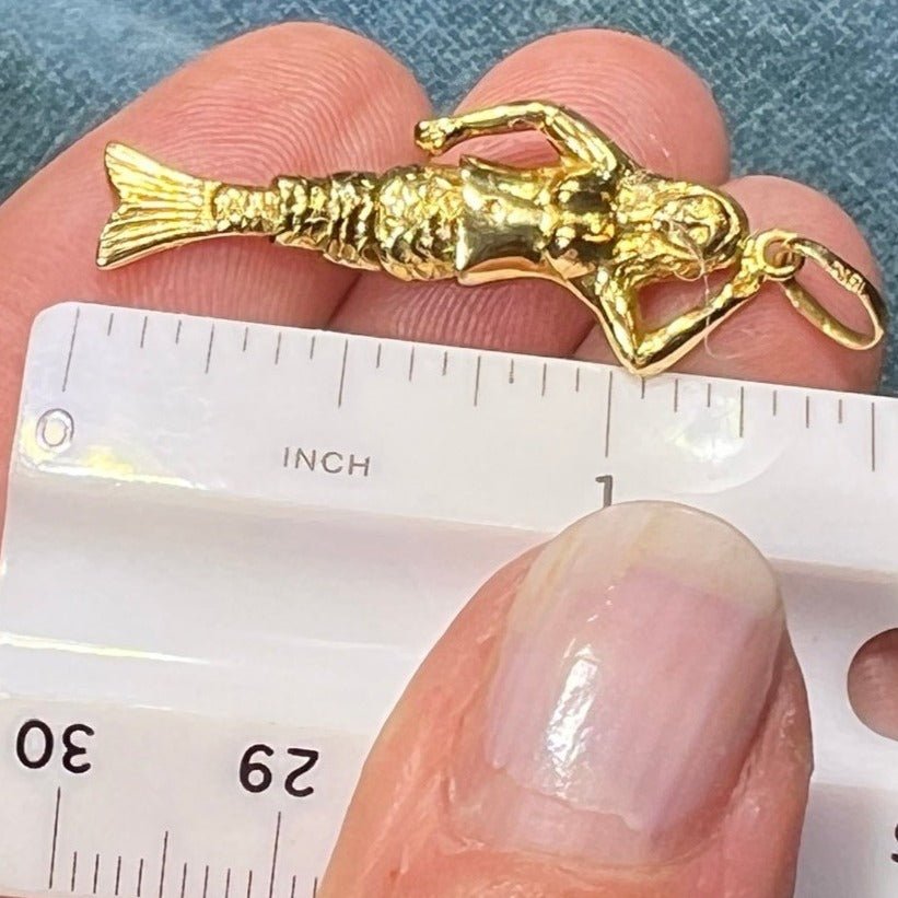 18k Gold Jointed Mermaid Pendant. Articulated Tail. 1.5" – Sea Green ...